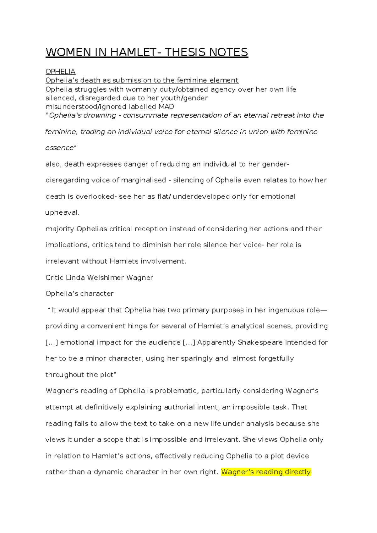 Ophelias death as a recline into the feminime sublime - WOMEN IN HAMLET ...