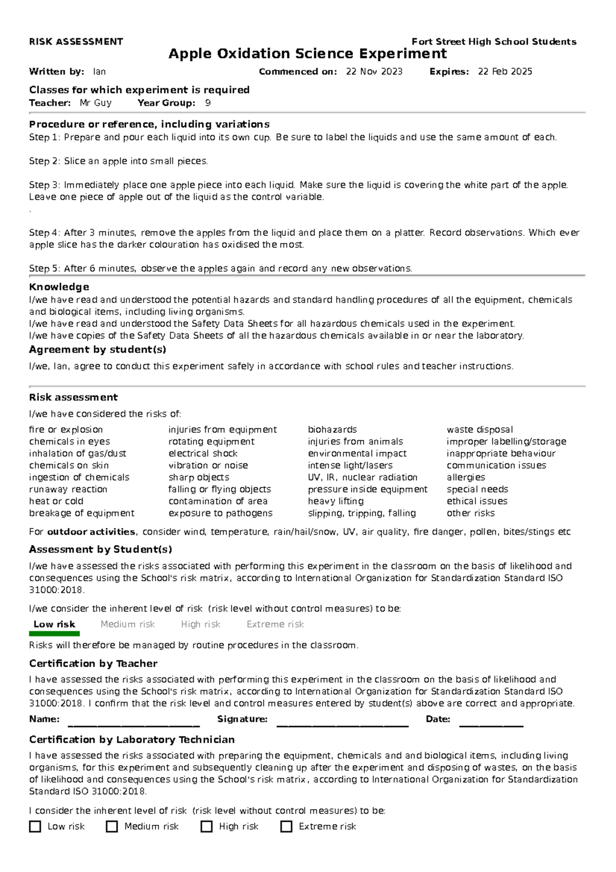 Apple oxidation science experiment - fire or explosion injuries from ...