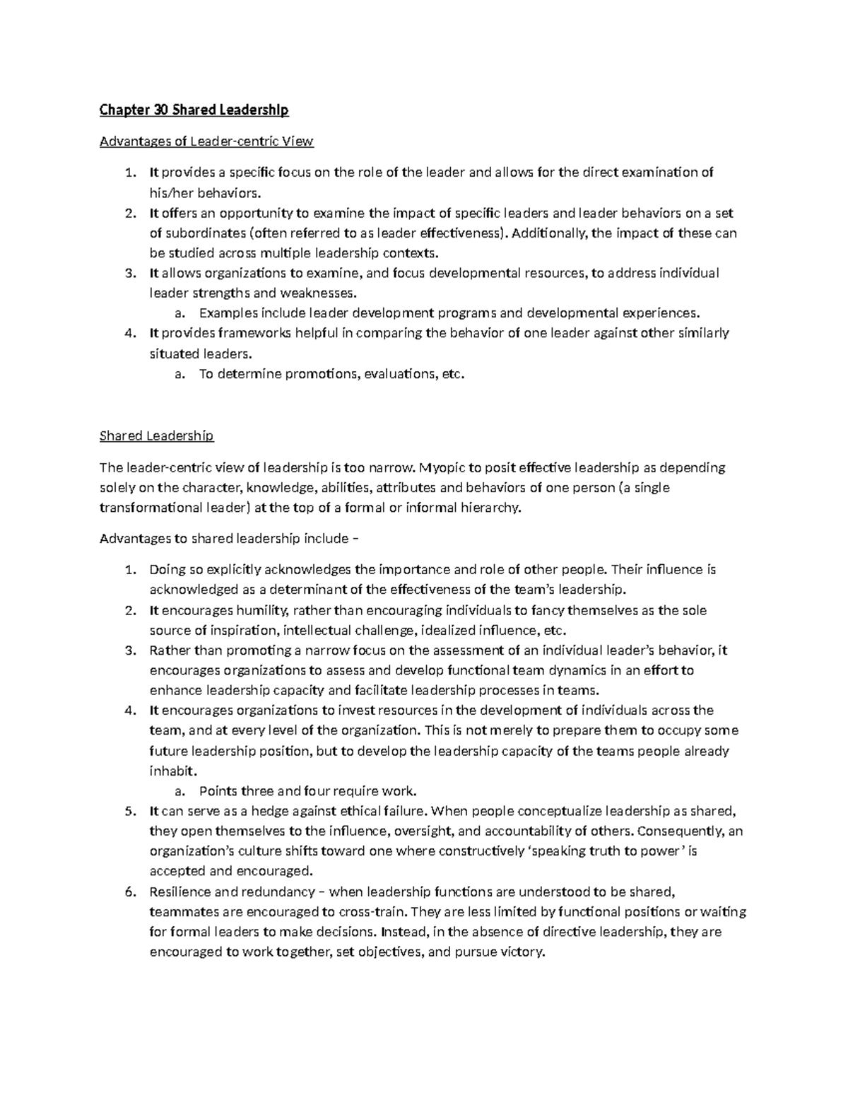 Chapter 30 Shared Leadership - Chapter 30 Shared Leadership Advantages ...