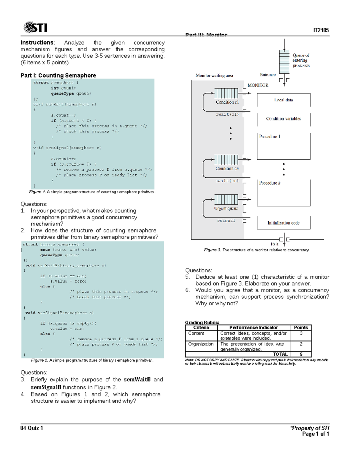 04 Quiz 1 - quiz - Instructions: Analyze the given concurrency mechanism figures and answer the ...