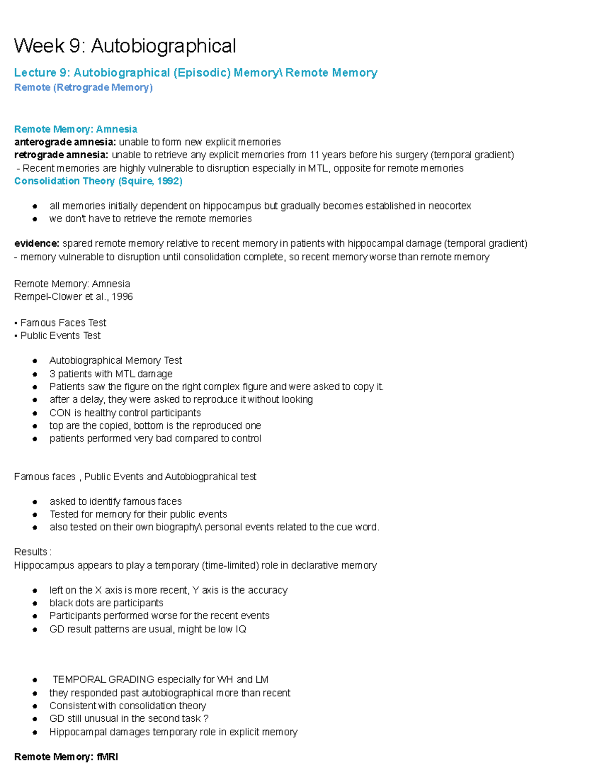 Week9 - Lecture notes according to week - Week 9: Autobiographical ...