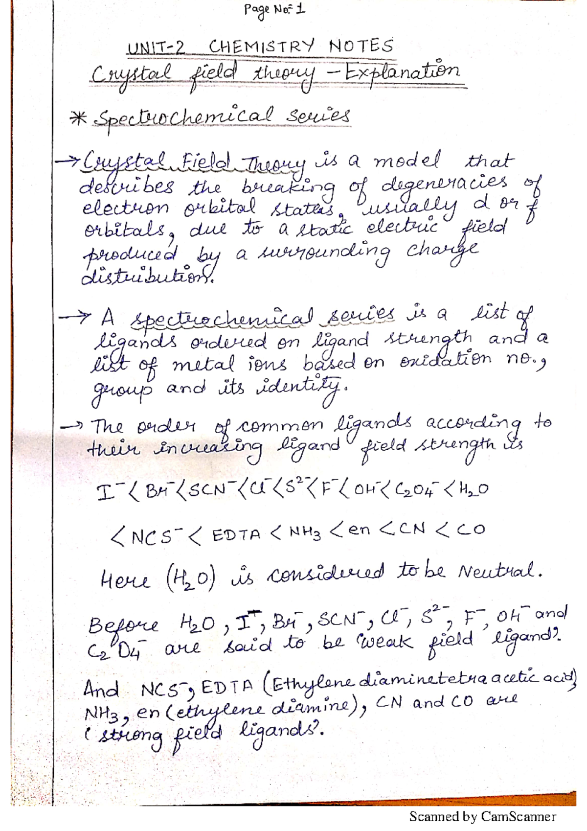 Crystal field theory Notes - Chemistry - Studocu
