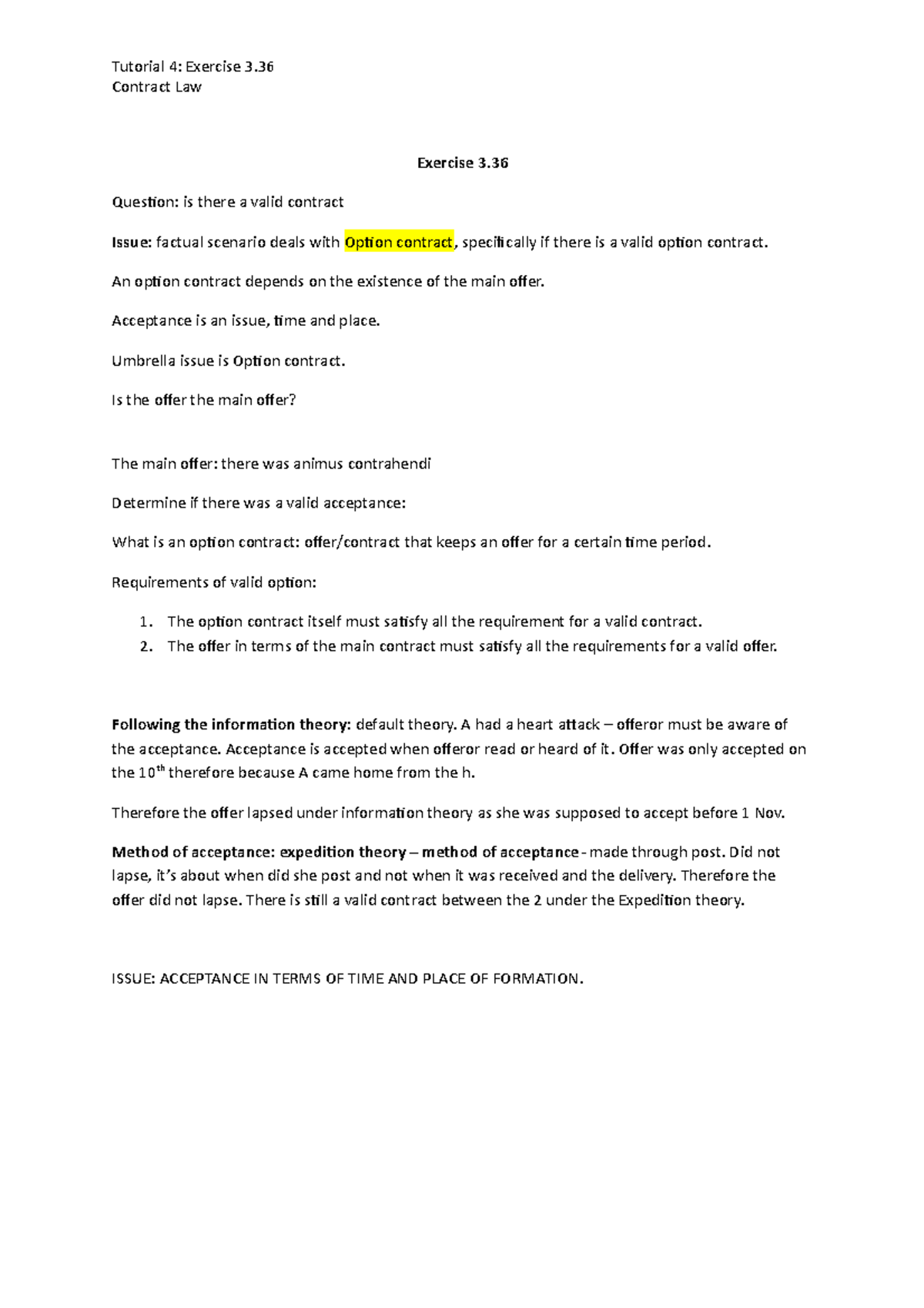 Tutorial 4 Exercise 3.36 Contract 1 - Tutorial 4: Exercise 3. Contract ...