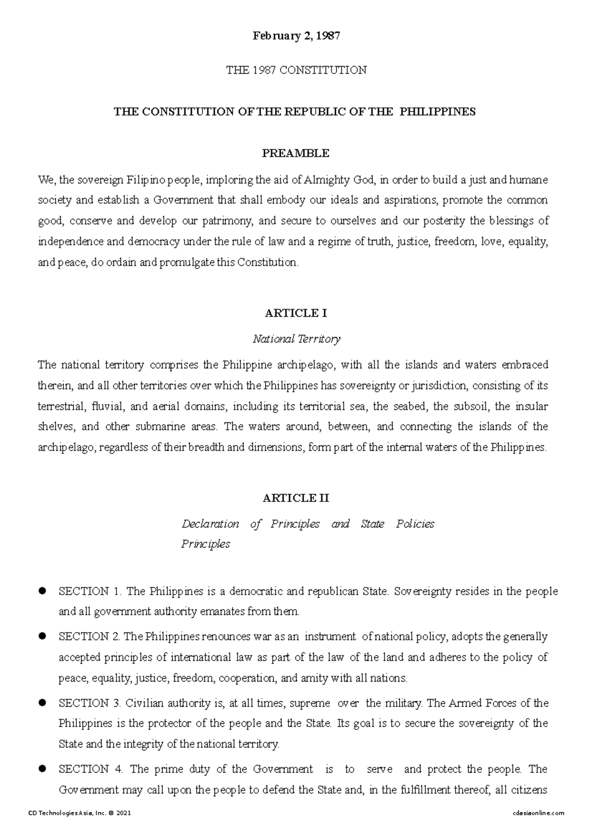 The 1987 Constitution Laww Cdasiaonline Technologies Asia Inc