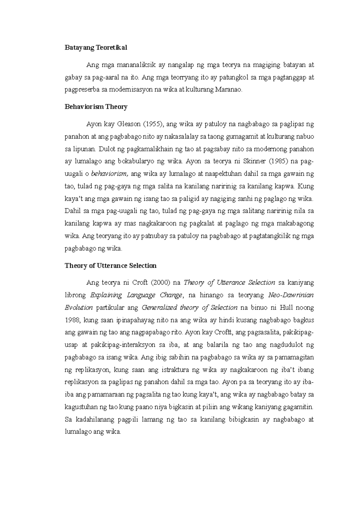 Batayang Teoretikal FIL101 - Batayang Teoretikal Ang mga mananaliksik ...