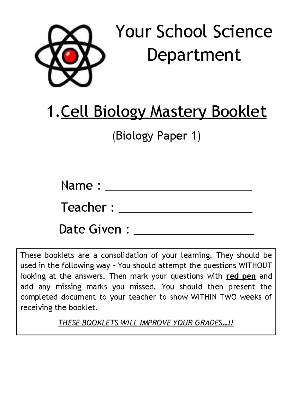 Cell Biology Practice Qs - Your School Science Department 1 Biology ...