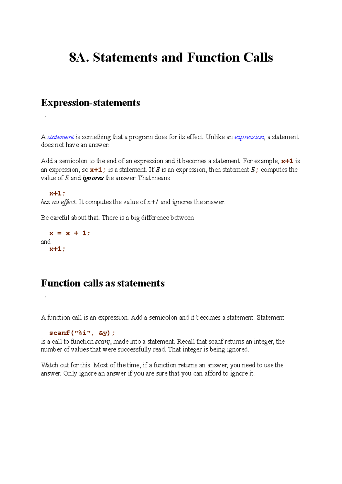 Lecture 8A - Statements and function calls - 8A. Statements and ...