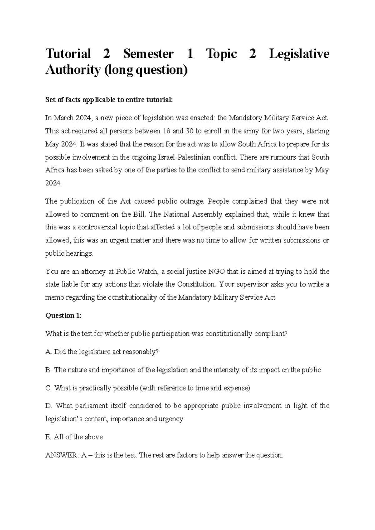 Tutorial 2 Semester 1 Topic 2 Legislative Authority feedback - Tutorial 2 Semester 1 Topic 2 ...