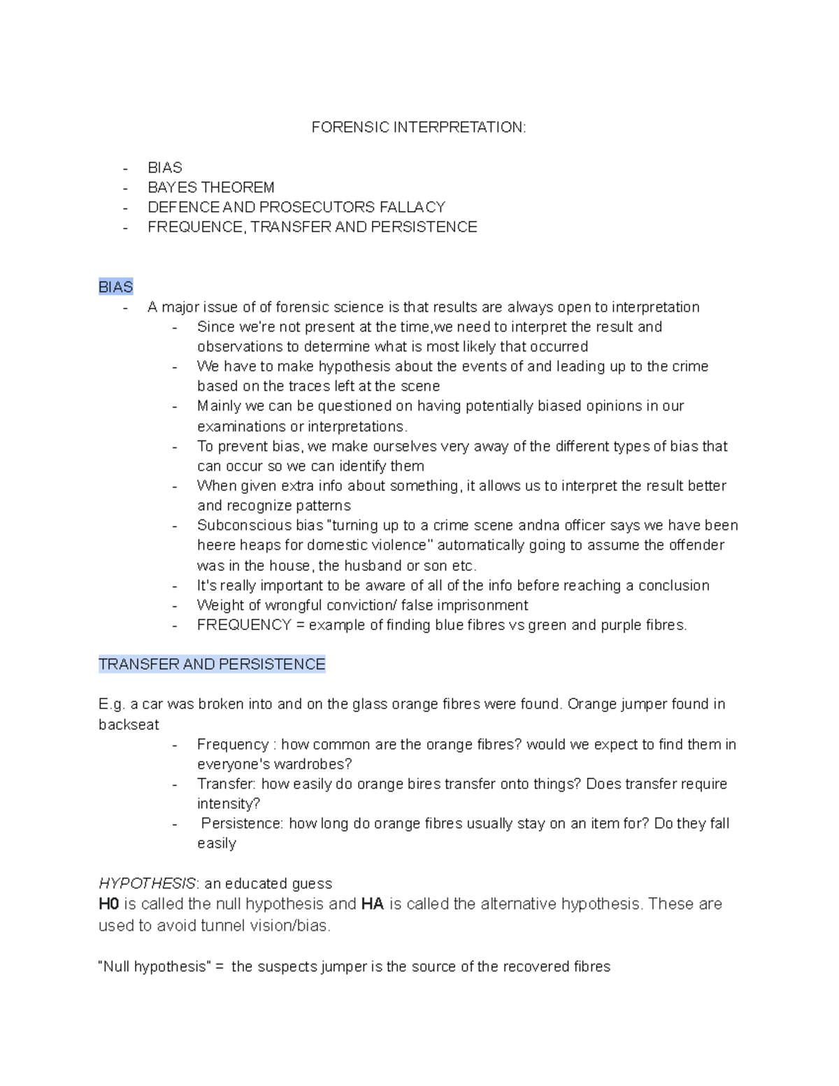 Bayes Theorem - FORENSIC INTERPRETATION: - BIAS - BAYES THEOREM ...