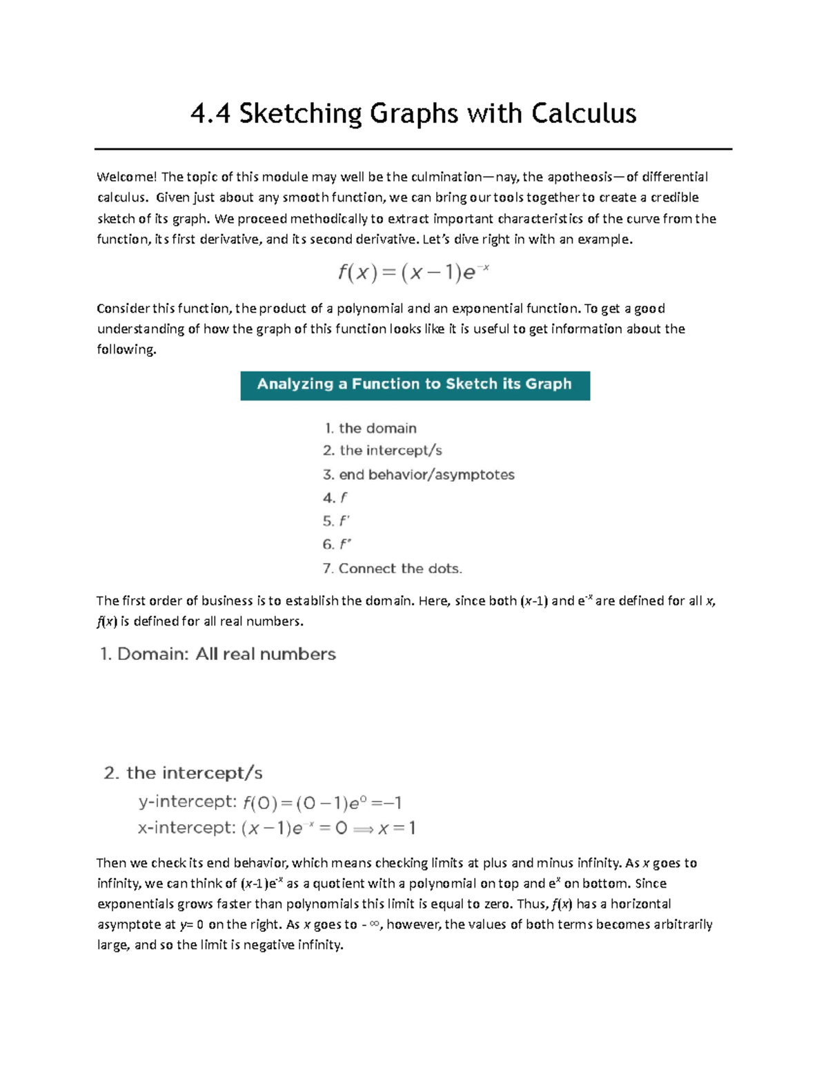 4.4 Sketching Graphs with Calculus - 4 Sketching Graphs with Calculus ...