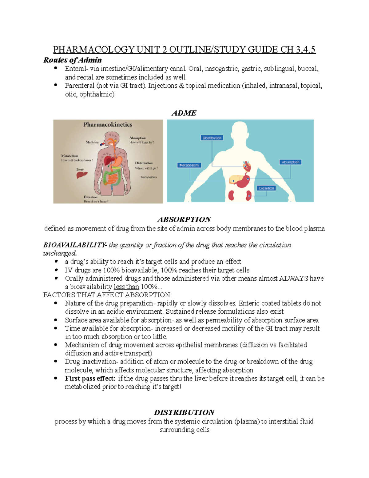 Pharmacology UNIT 2 Outline - PHARMACOLOGY UNIT 2 OUTLINE/STUDY GUIDE ...