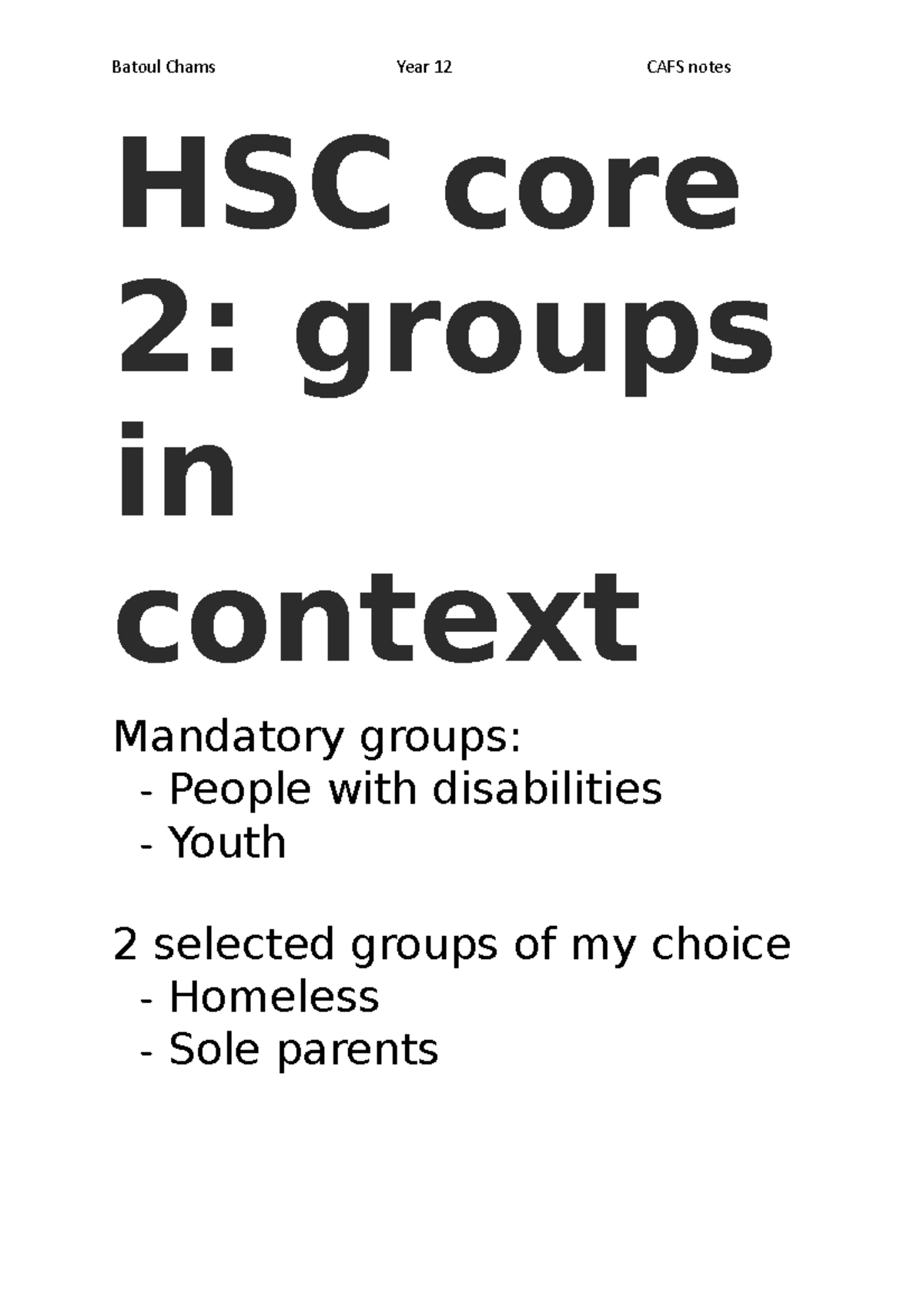 CAFS notes - cafs - HSC core 2: groups in context Mandatory groups ...