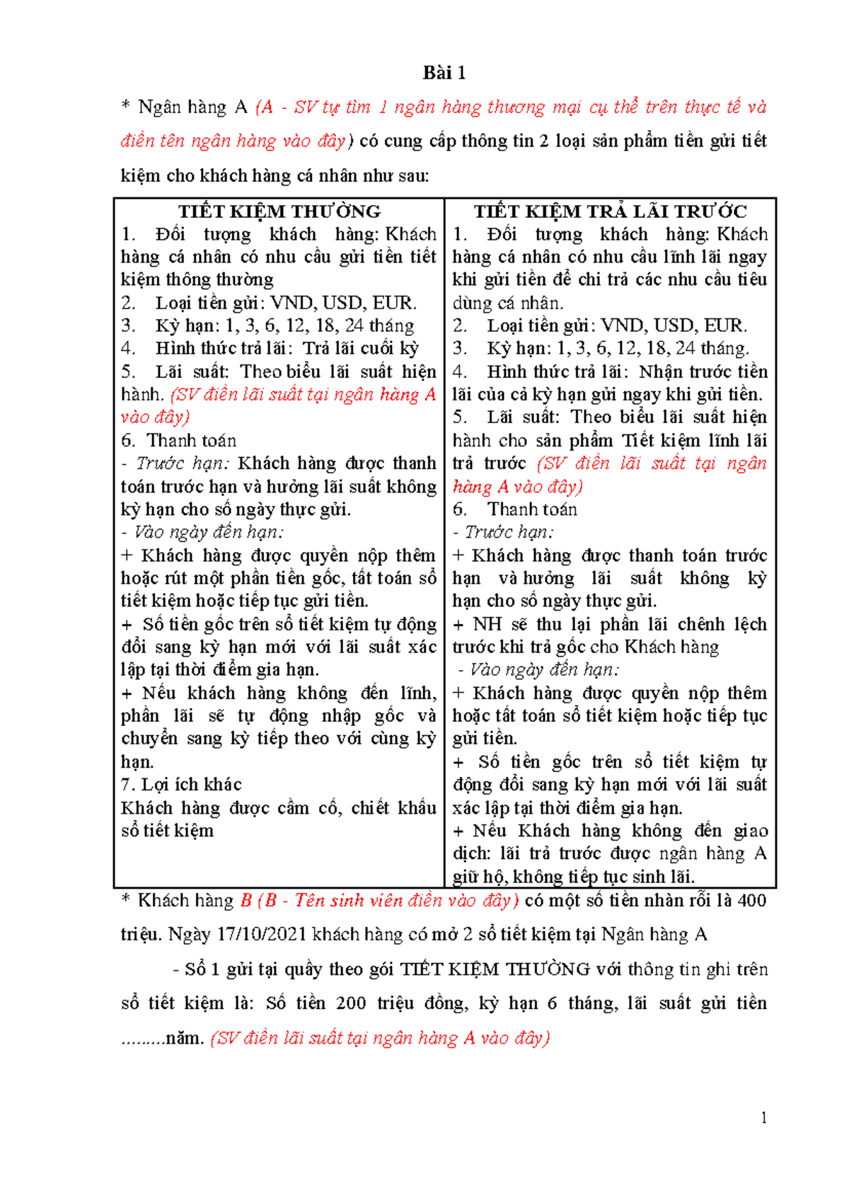 Toan tai chinh ly thuyet hhhv ghjnm ghj - 1 Bài 1 Ngân hàng A (A - SV ...