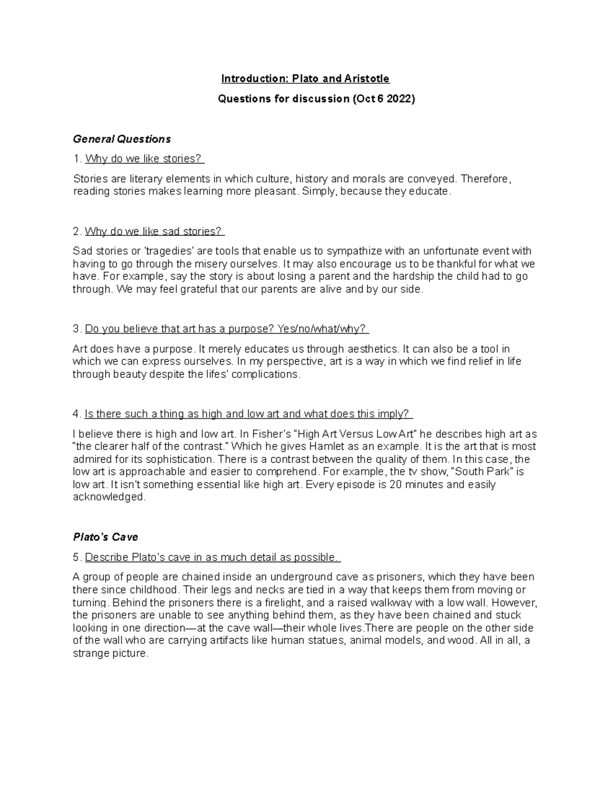 Introduction Plato and Aristotle Answers - Introduction: Plato and ...