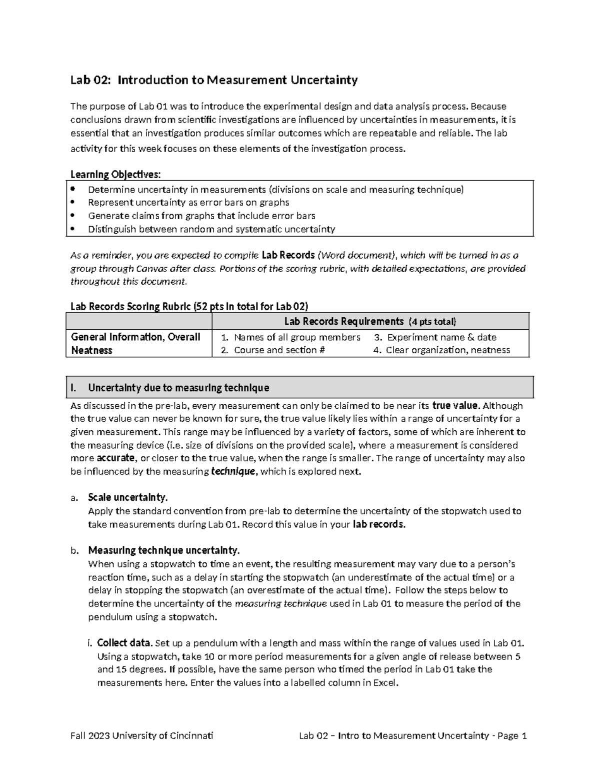 Lab 02 - Intro to Measurement Uncertainty - Tagged - Lab 02: Introduction to Measurement ...