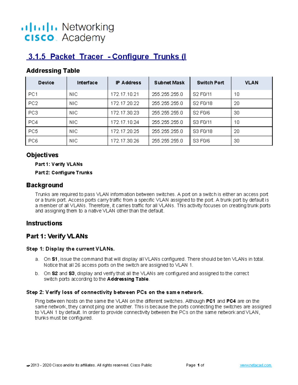 3.4.5 Packet Tracer - Configure Trunks-ITExam Answers - 2013 - 2020 ...