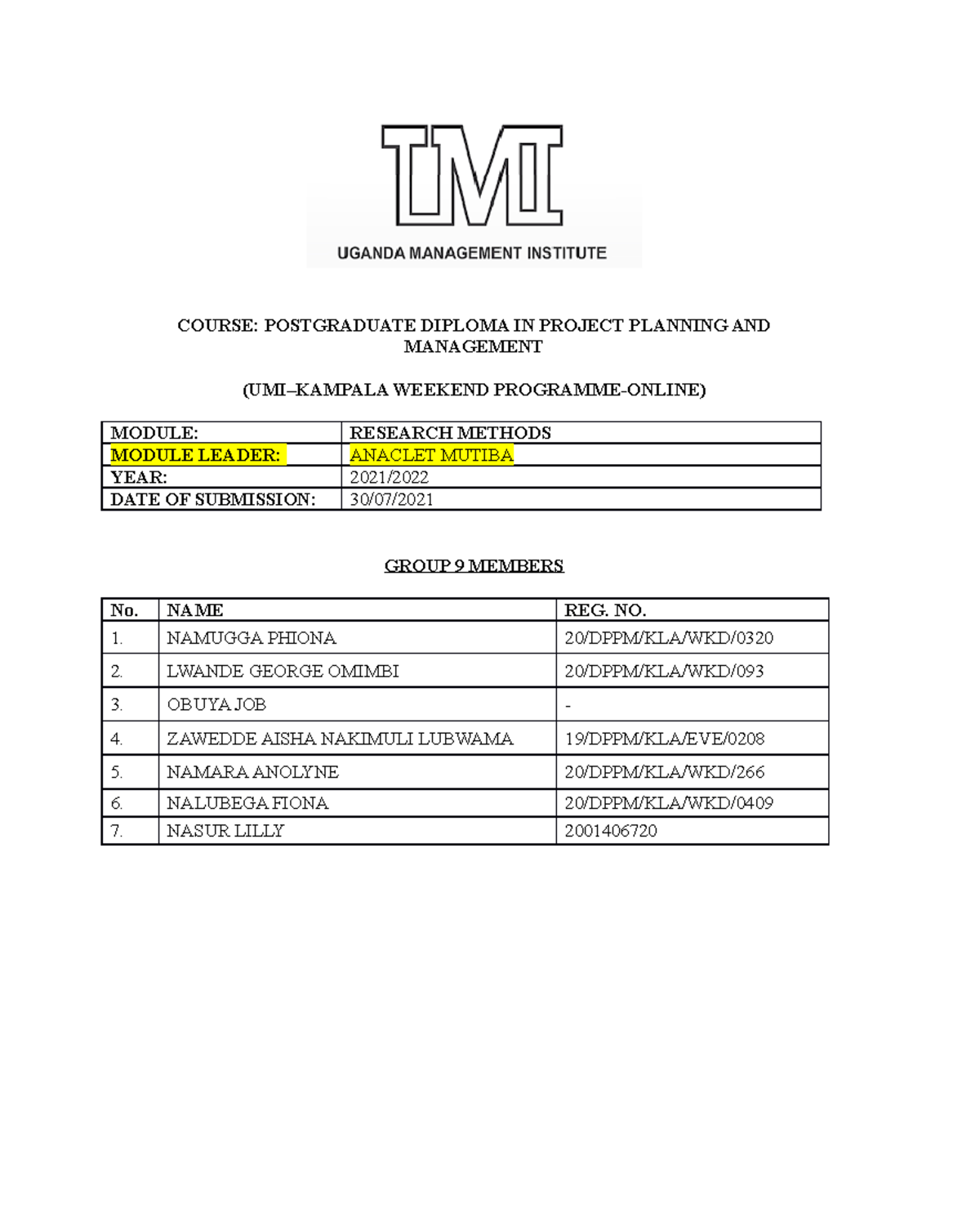 Research Methods Course WORK- Final - COURSE: POSTGRADUATE DIPLOMA IN ...