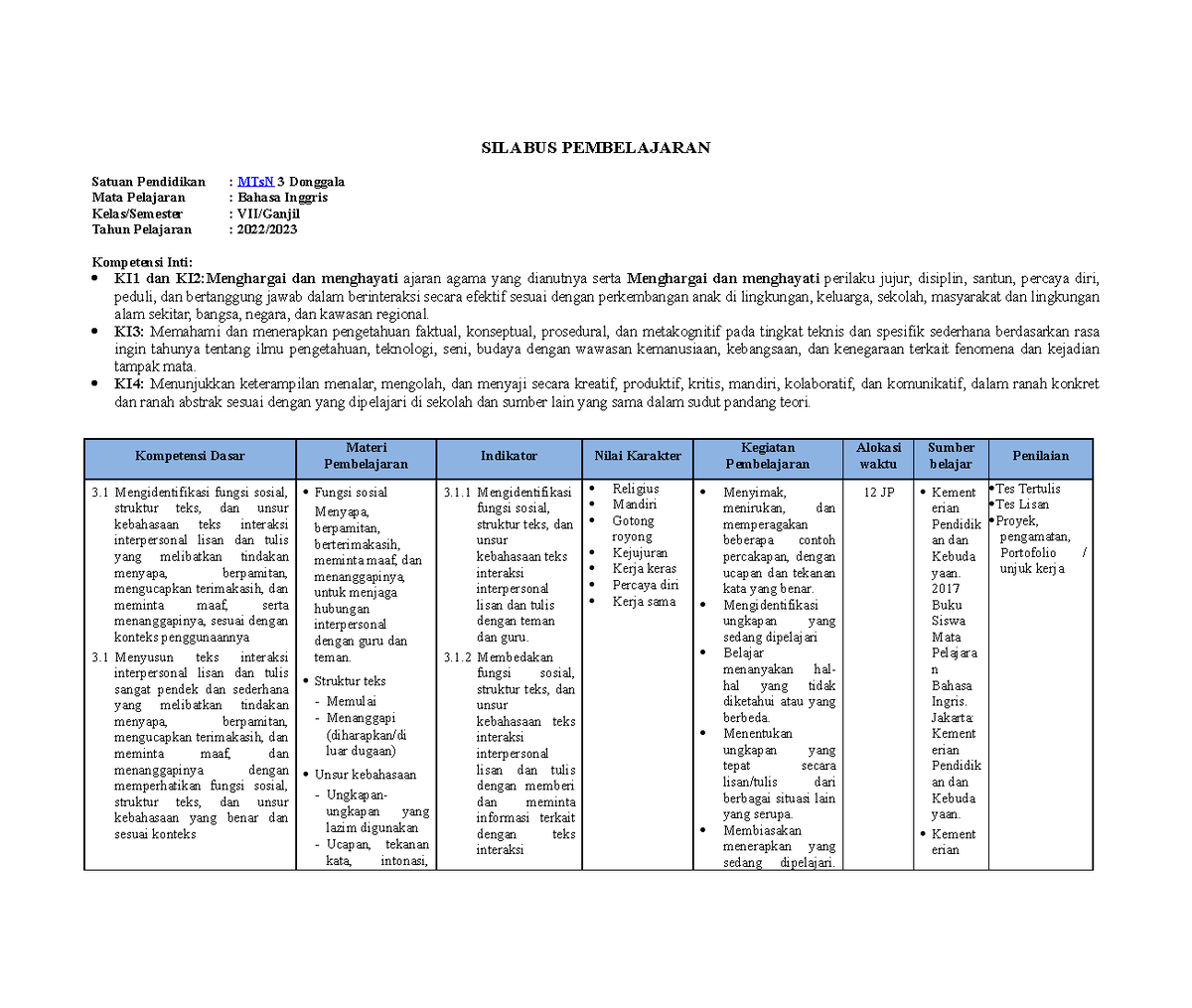 Silabus (Ganjil) - SILABUS PEMBELAJARAN Satuan Pendidikan : MTsN 3 ...