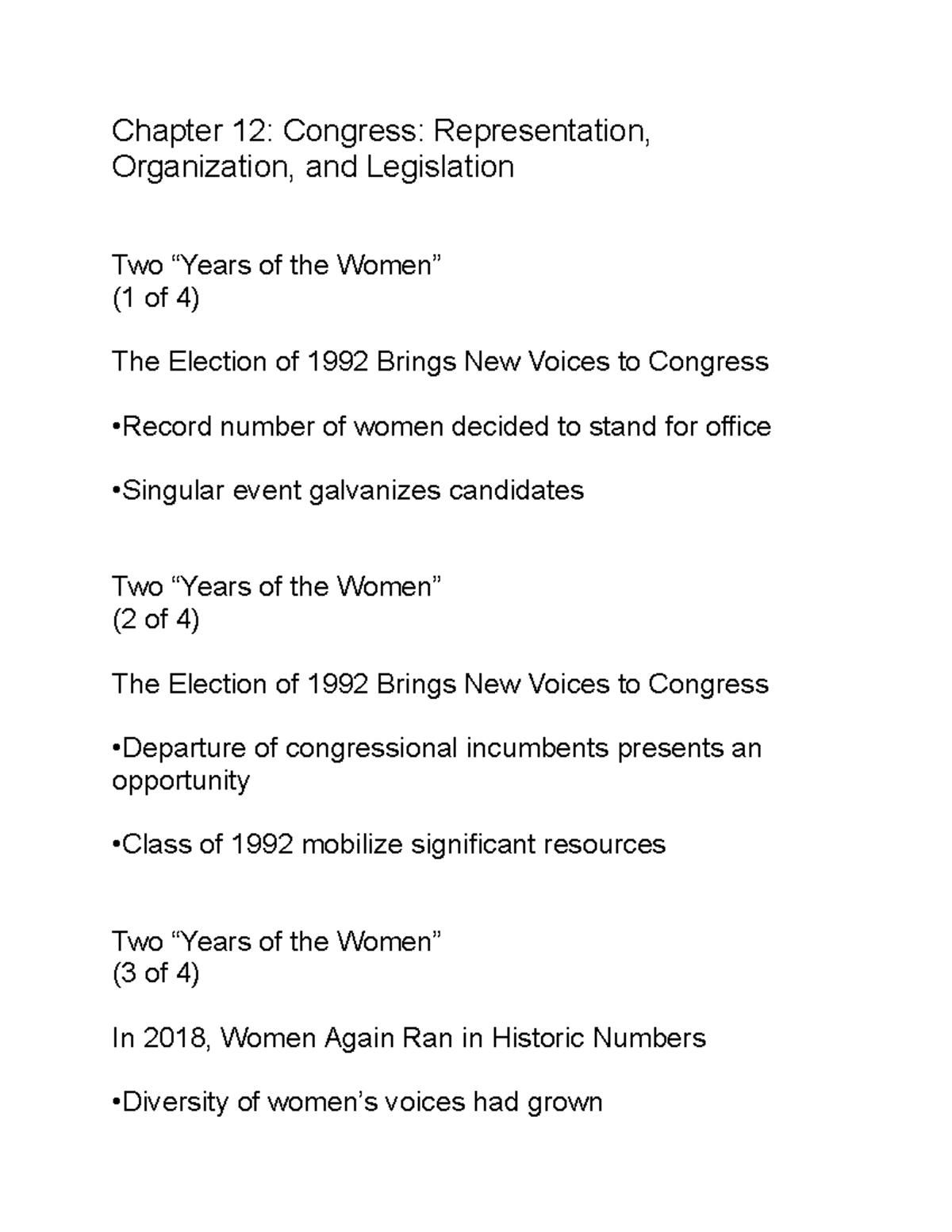Chapter 12 Congress Representation, Organization, and Legislation - Studocu