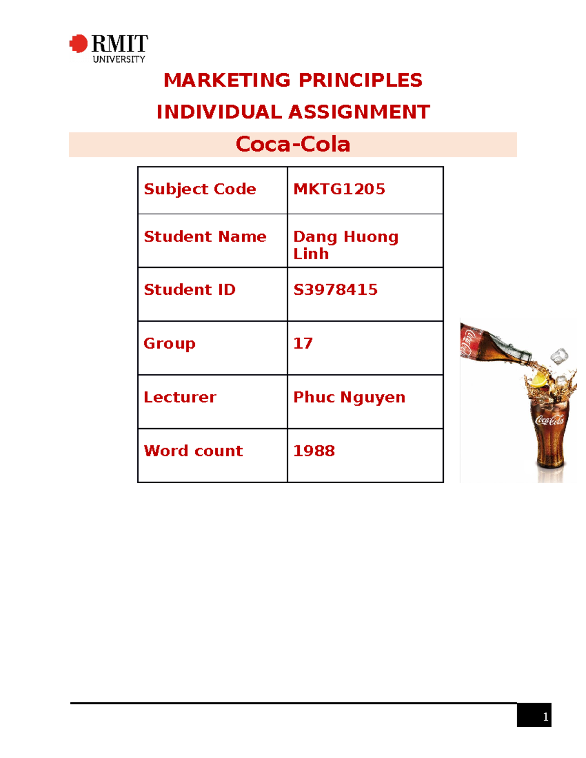 SGS Đặng Hương Linh S3978415 - MARKETING PRINCIPLES INDIVIDUAL ...