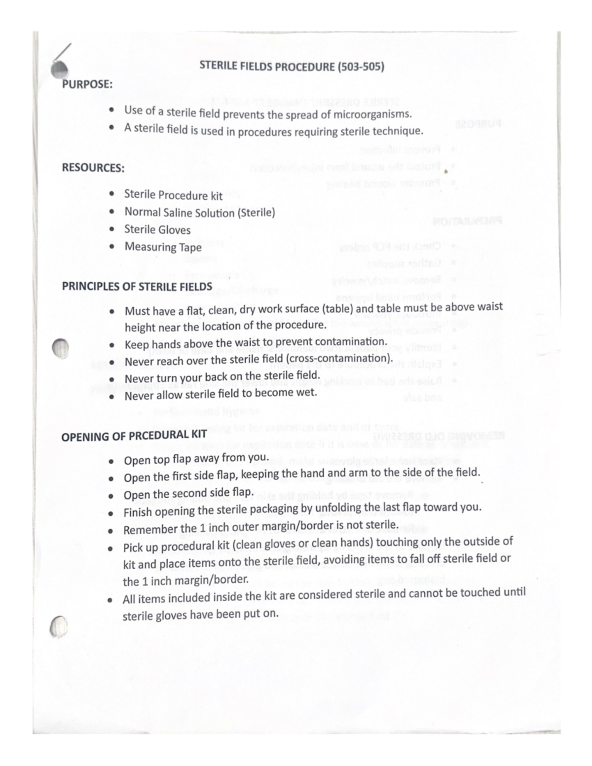 Sterile Fields Procedure (503-505) - STERILE FIELDS PROCEDURE PURPOSE ...