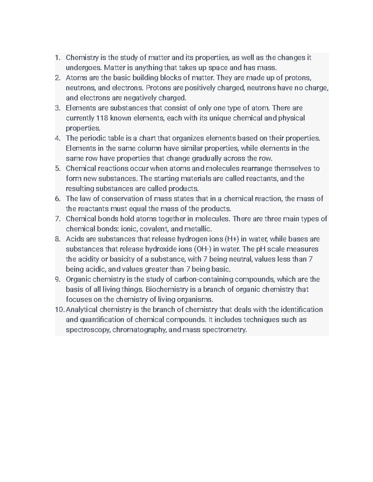 Chemistry 101 - Chemistry is the study of matter and its properties, as ...