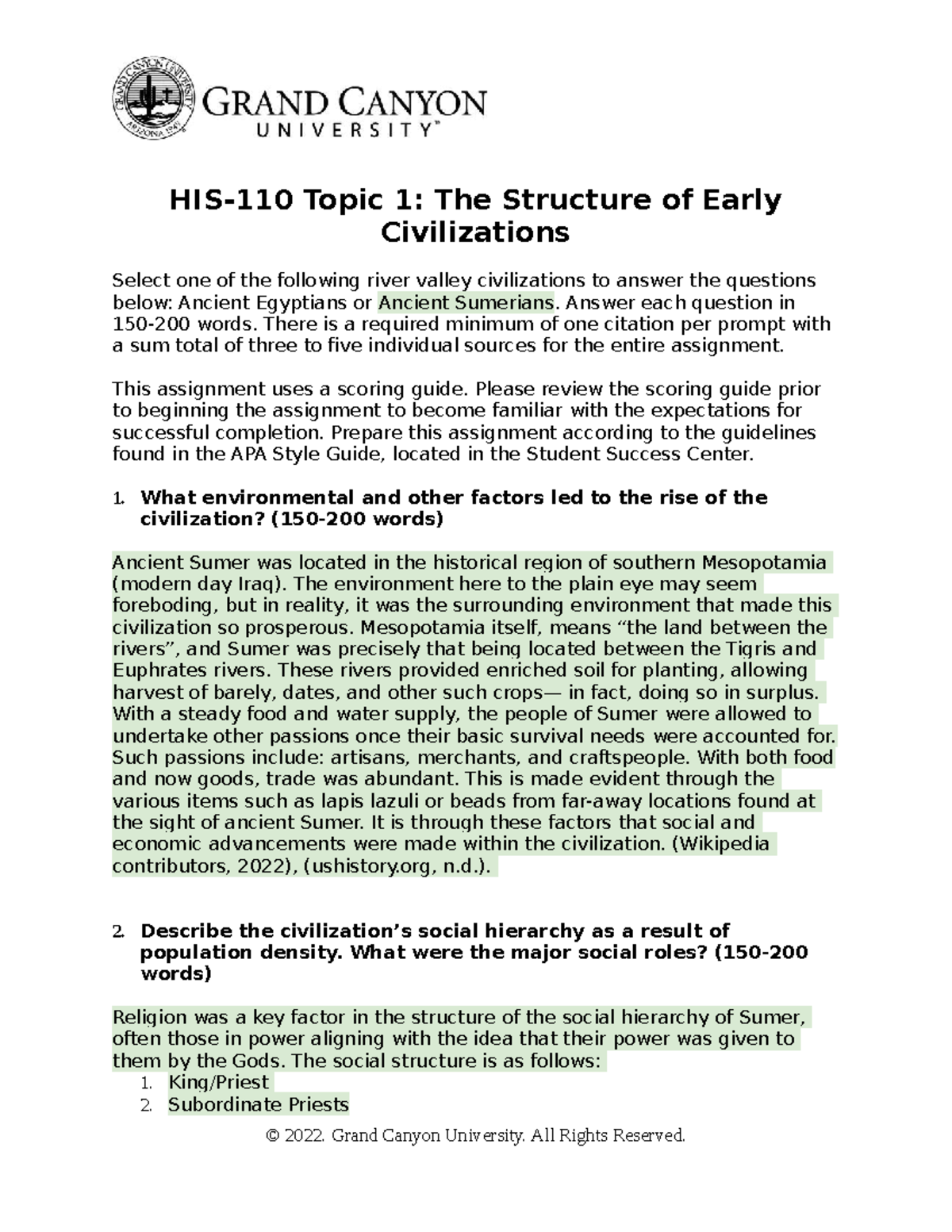 HIS 110 RS T1Structure Early Civilizations - HIS-110 Topic 1: The ...