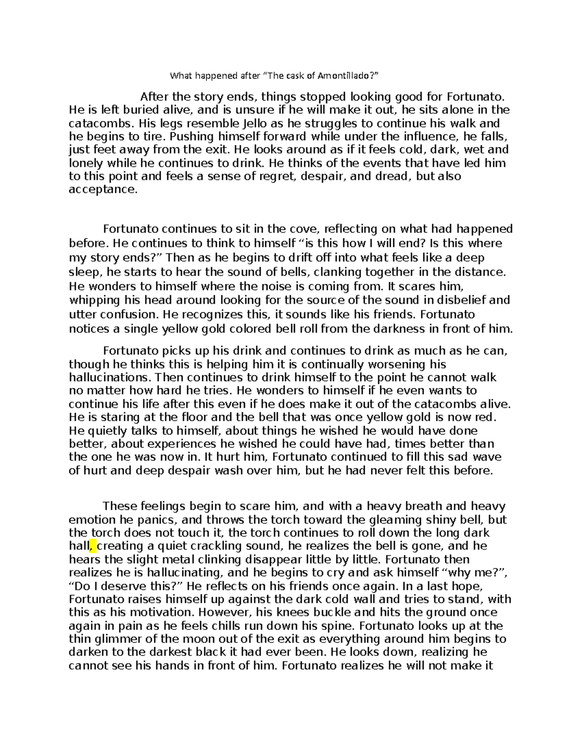 Final draft - 2.06 body paragraph english 11 - What happened after “The cask of Amontillado ...