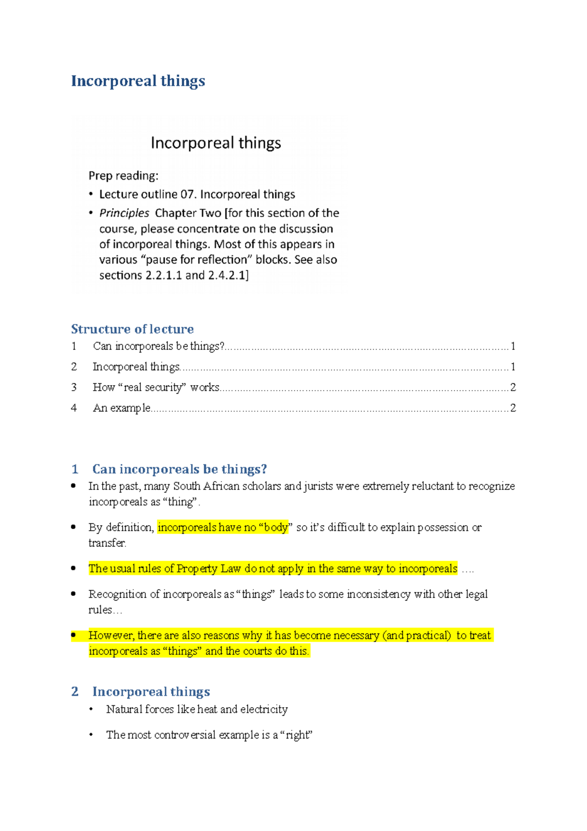 07 Incorporeal things - Incorporeal things Structure of lecture 1 Can ...