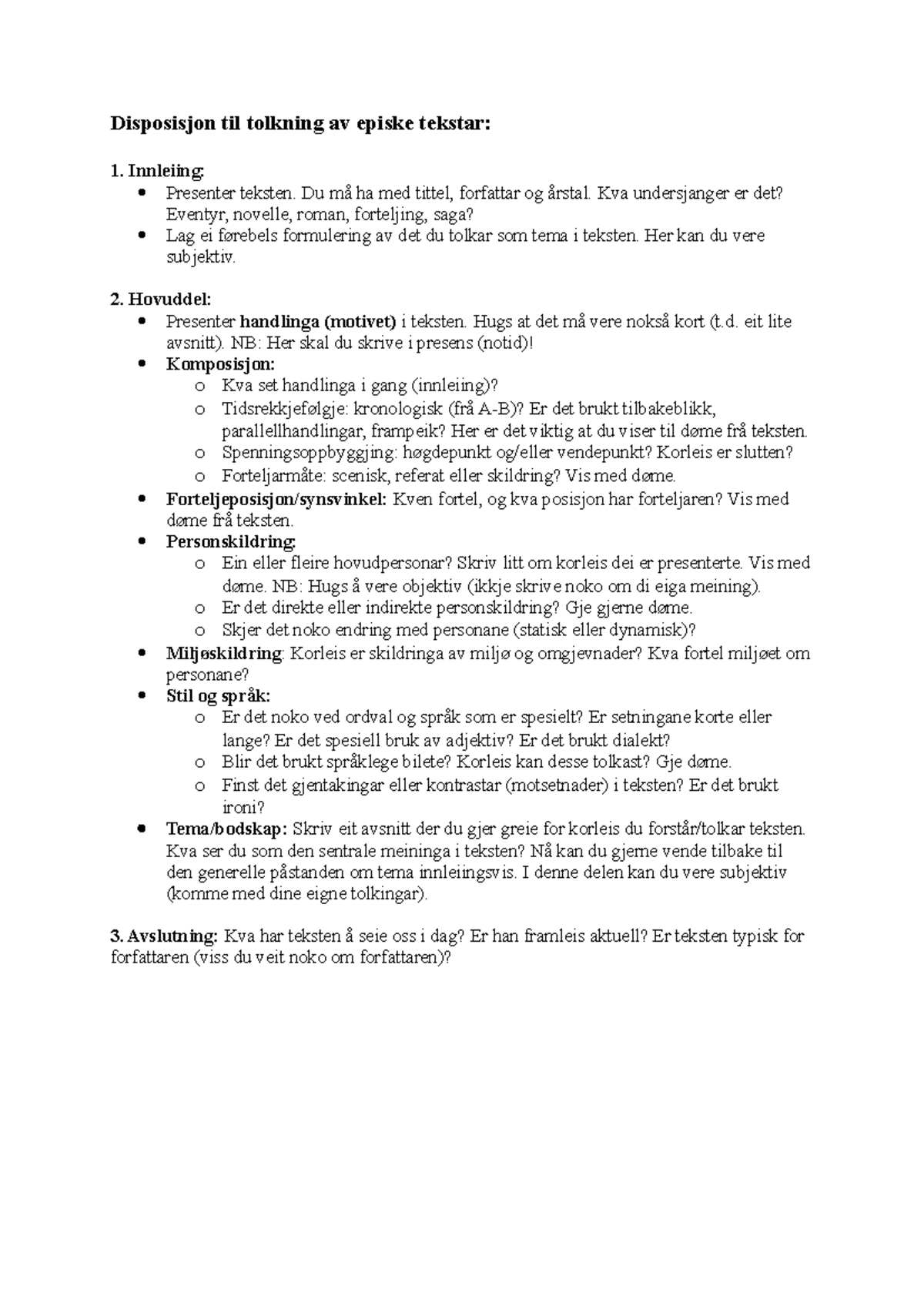 Disposisjon til tolking av episke tekstar - Disposisjon til tolkning av ...
