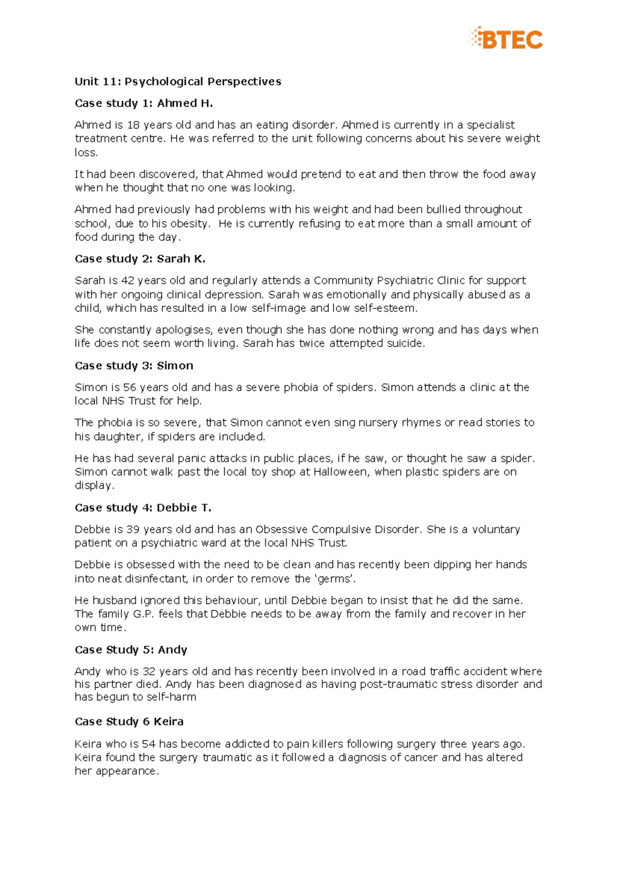 Psych Persp Case Studies Adapted 2023 - Unit 11: Psychological ...