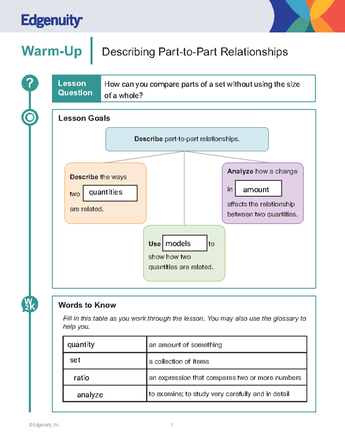 Describing Part to Part Relationships - Warm-Up Describing Part-to-Part ...