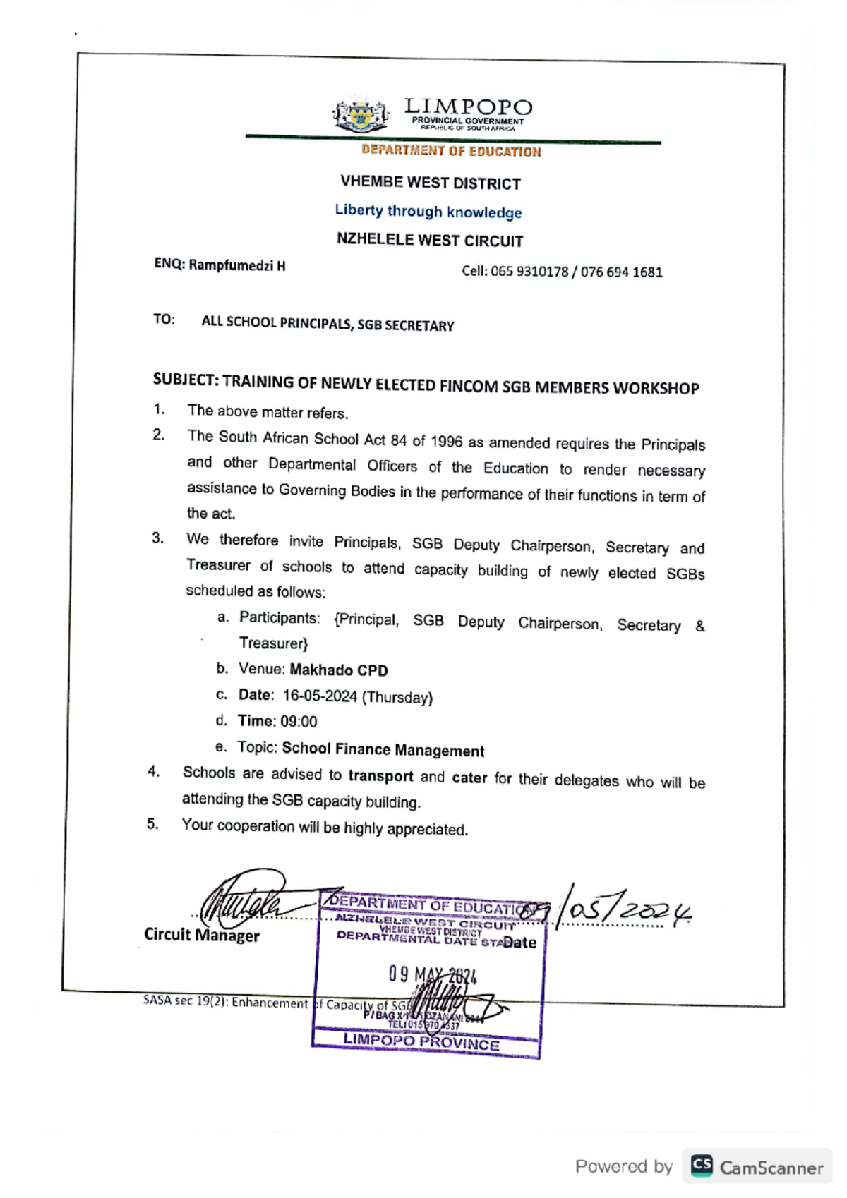 Principals AND SGB Members Workshop - Studocu