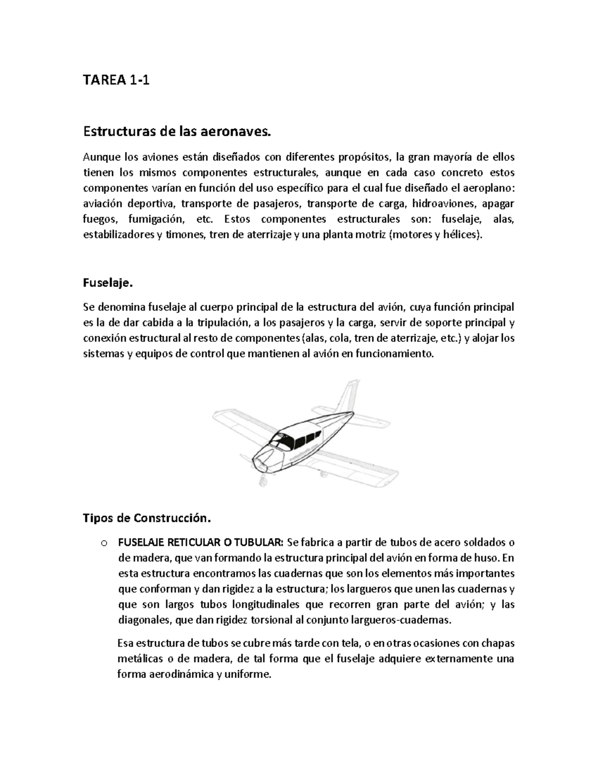 tipos de fuselaje y tren de aterrizaje - TAREA 1- Estructuras de las ...