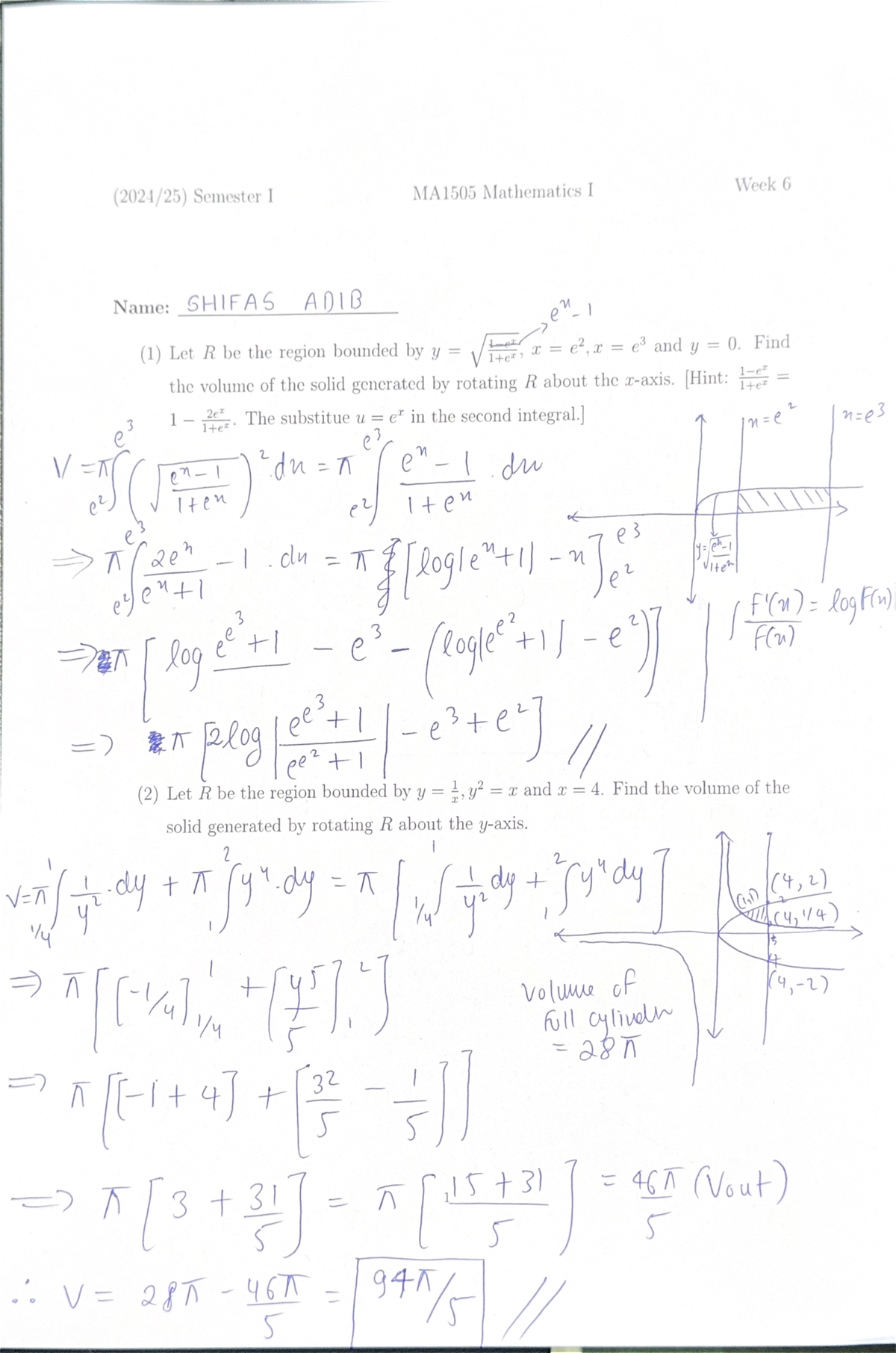 Week 6 tut - 3 worksheet problems - MA1505 - Semester I MA1505 ...