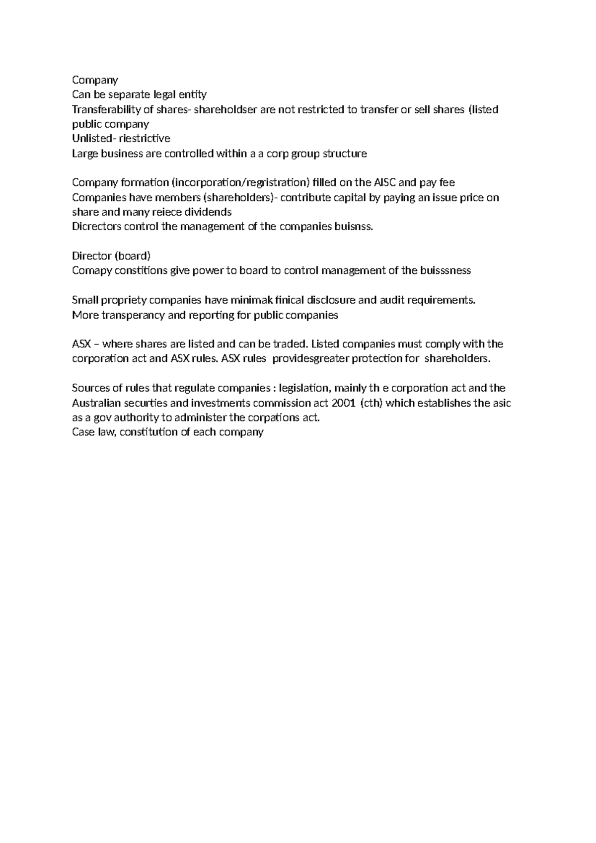 Company notes ready week 3 - Company Can be separate legal entity ...