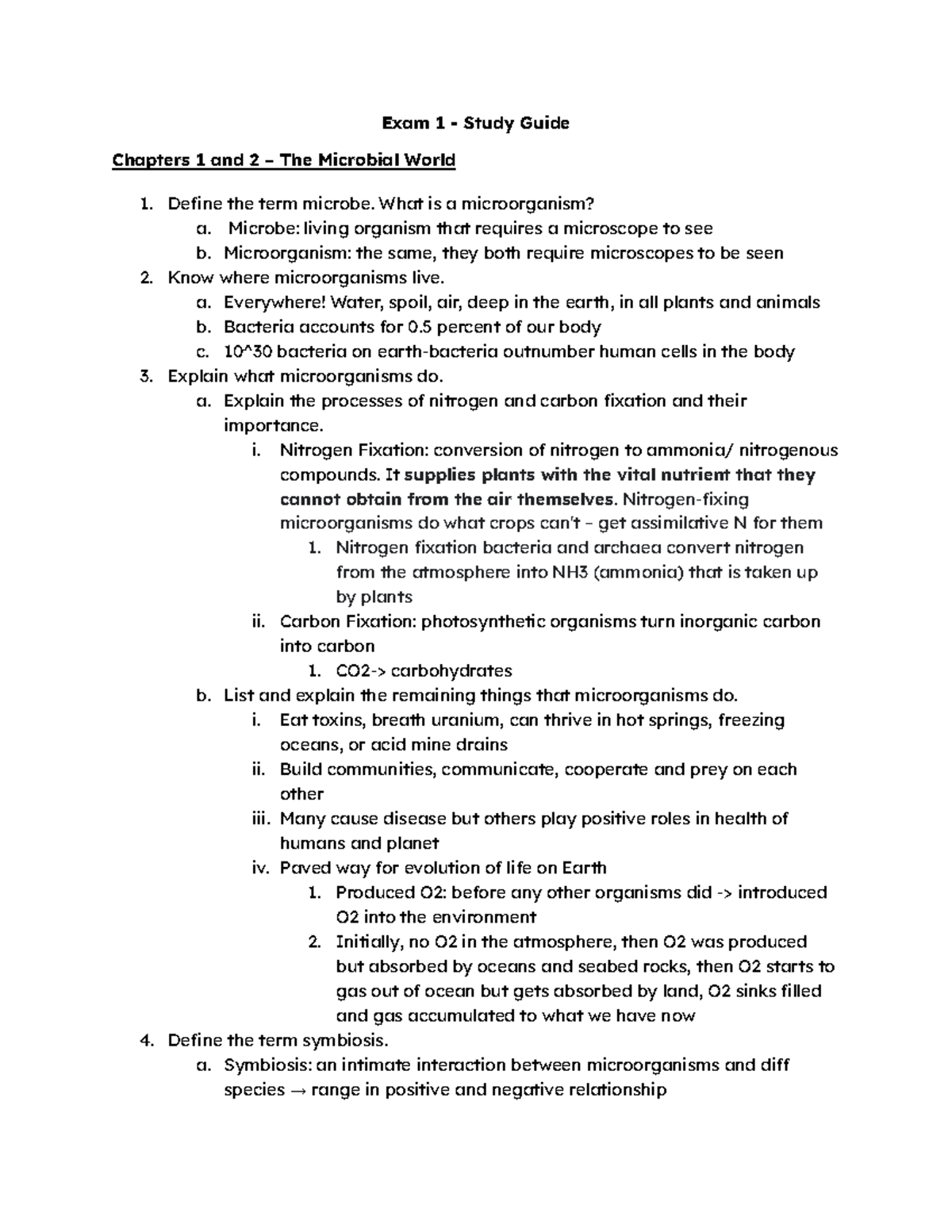 BIOS 324 Exam 1 - Study Guide - Exam 1 - Study Guide Chapters 1 and 2 ...