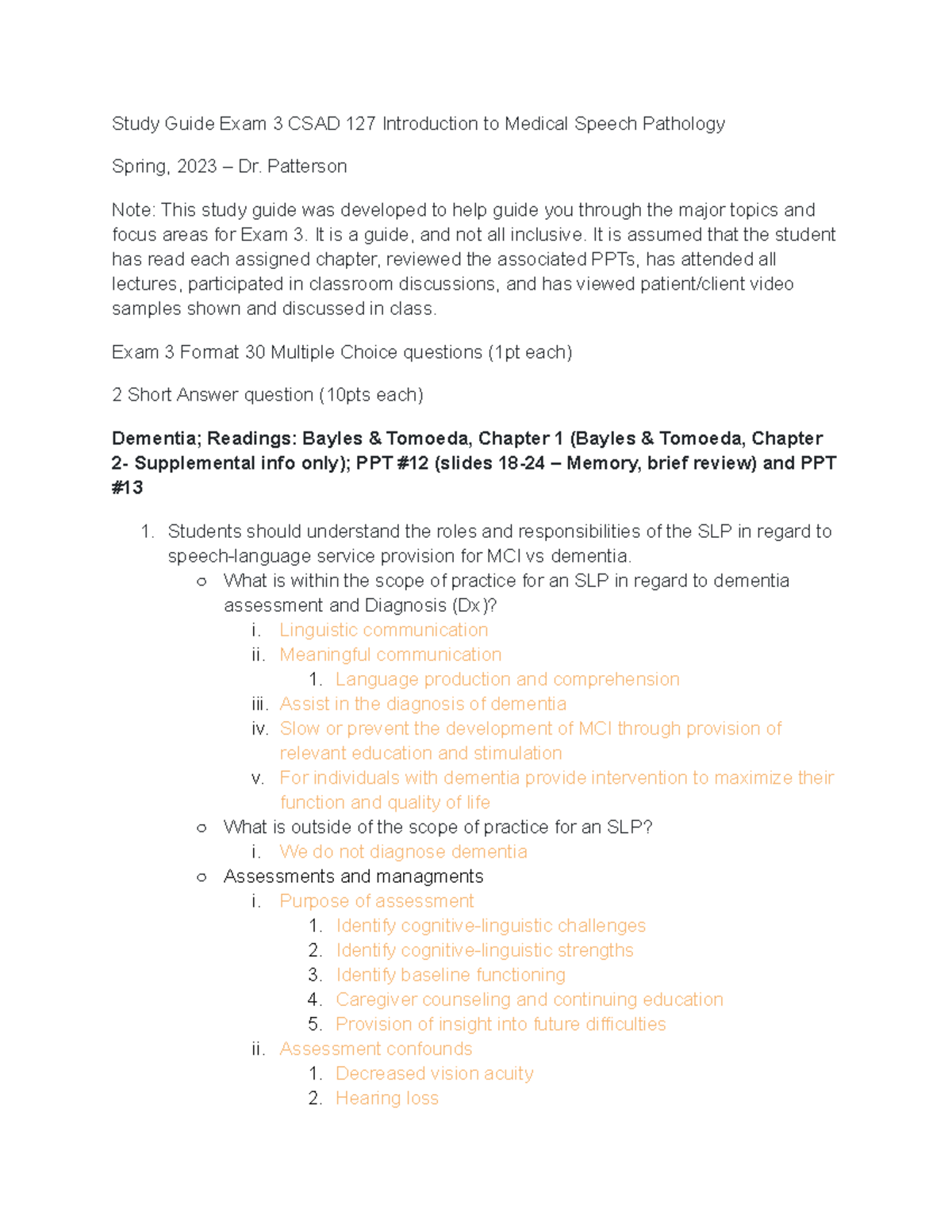 127 Exam 3 study guide - Study Guide Exam 3 CSAD 127 Introduction to ...