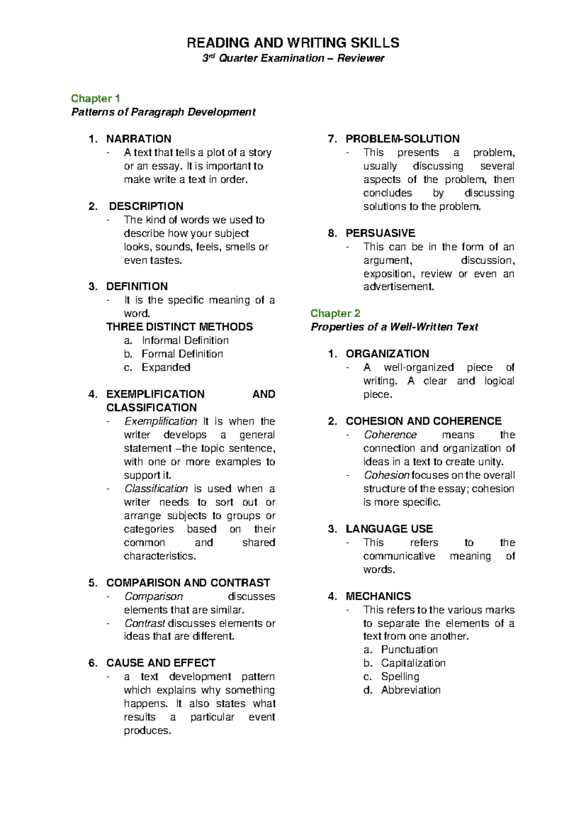 Reviewer RWS-3rd-Quarter-Exam - READING AND WRITING SKILLS 3 rd Quarter Examination – Reviewer ...
