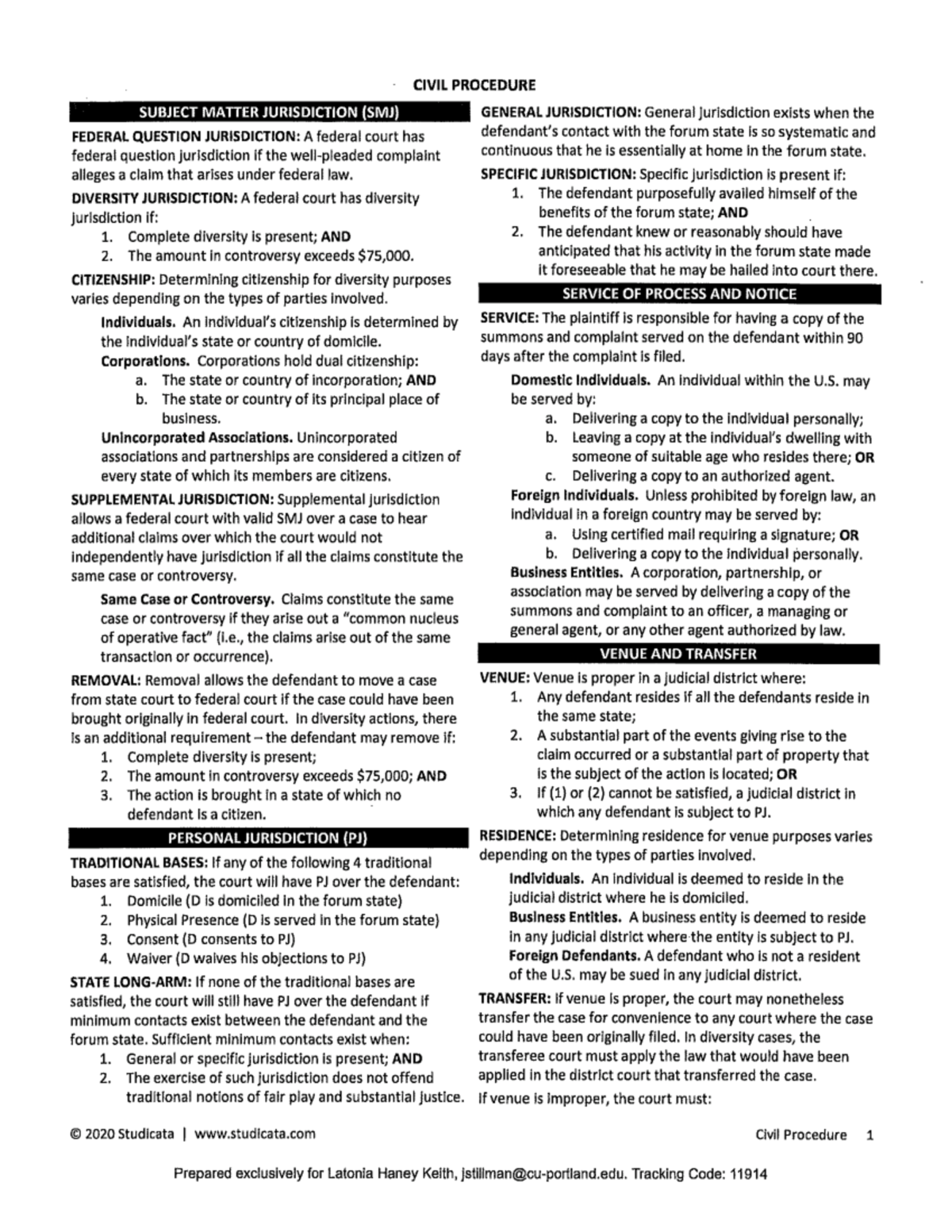 Civ Pro SCQS - Civil Procedure - LAW 502 - Studocu