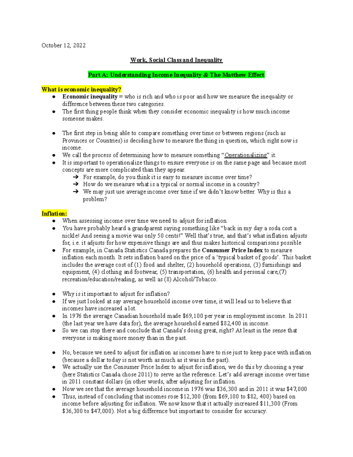 Lecture 5 - Work, Social Class and Inequality - October 12, 2022 Work ...