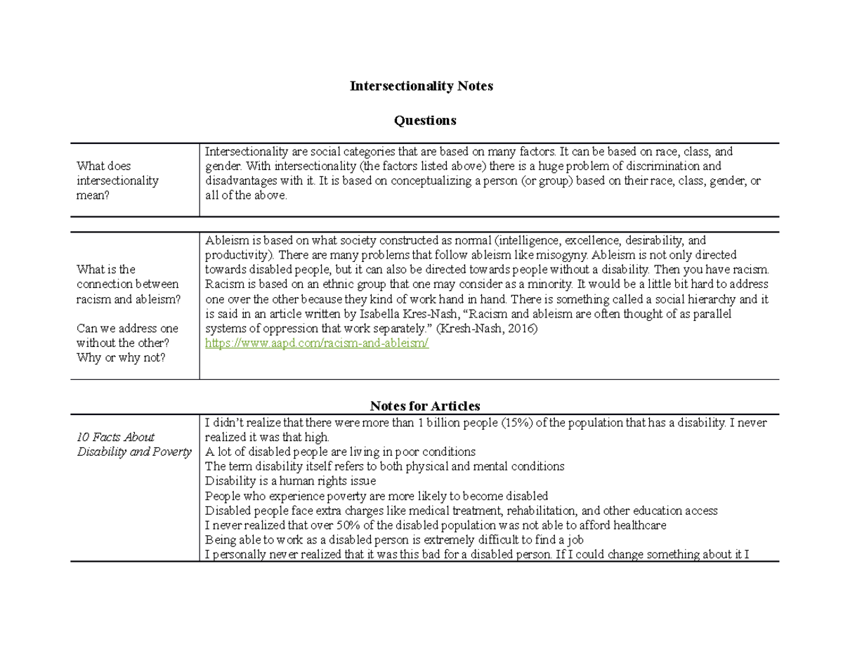 Intersectionality Notes - Intersectionality Notes Questions What does ...
