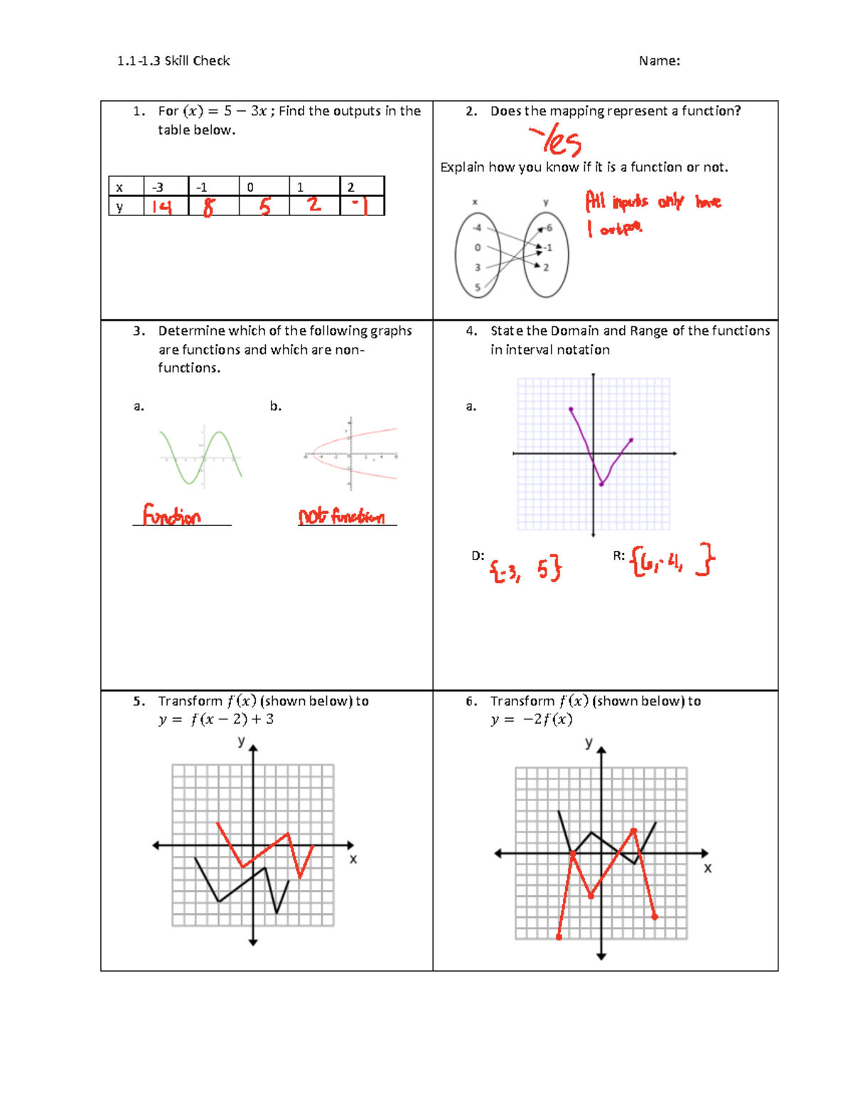 1 - Yes - 1.1-1 Skill Check Name: 1. For (") = 5 − 3" ; Find the ...
