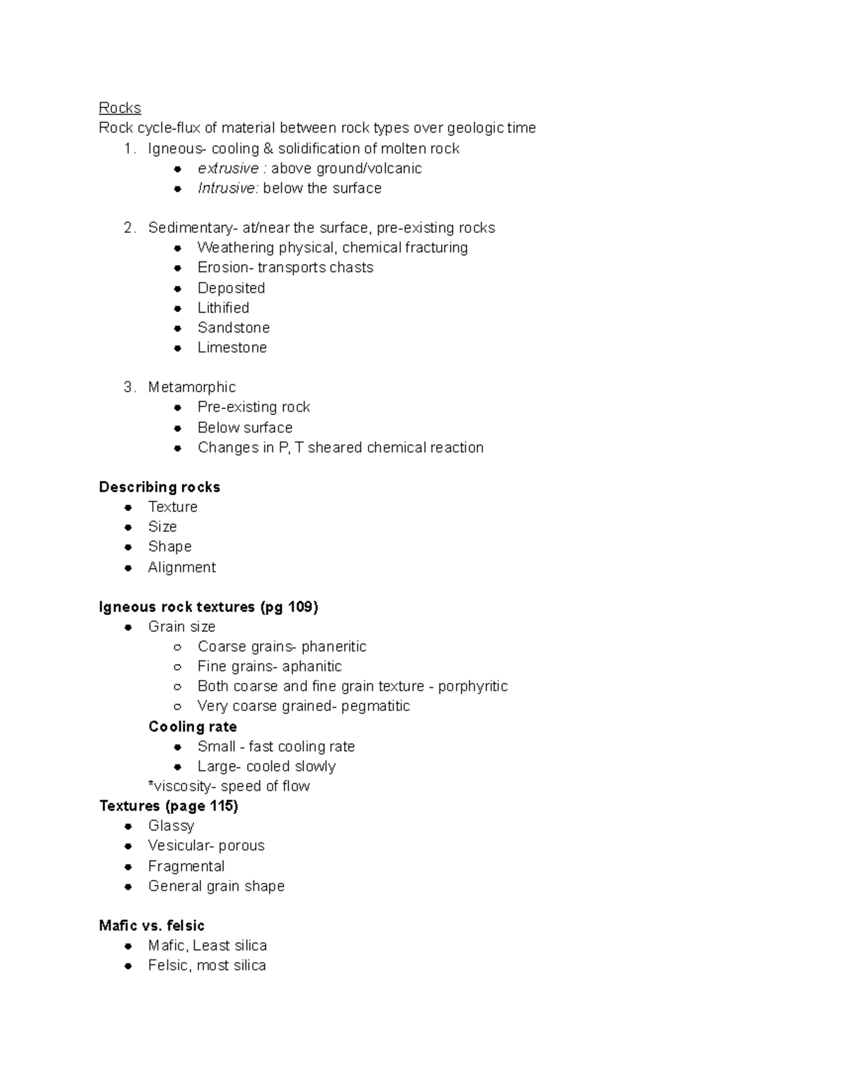 Geo lab notes - Rocks Rock cycle-flux of material between rock types ...
