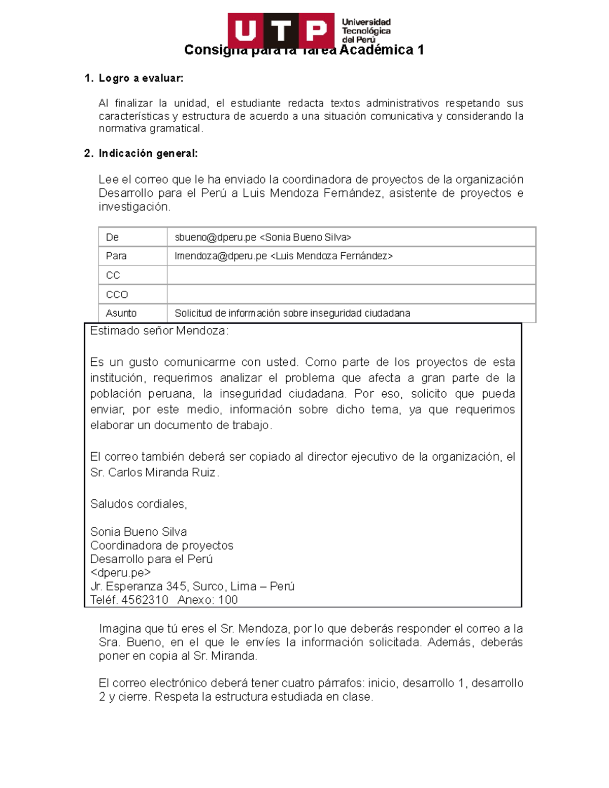 GC N04I Consigna TA 1 21C2A - Consigna para la Tarea Académica 1 1. Logro a evaluar: Al ...