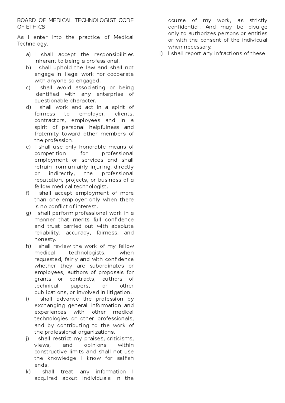 Board OF Medical Technologist CODE OF Ethics - BOARD OF MEDICAL ...