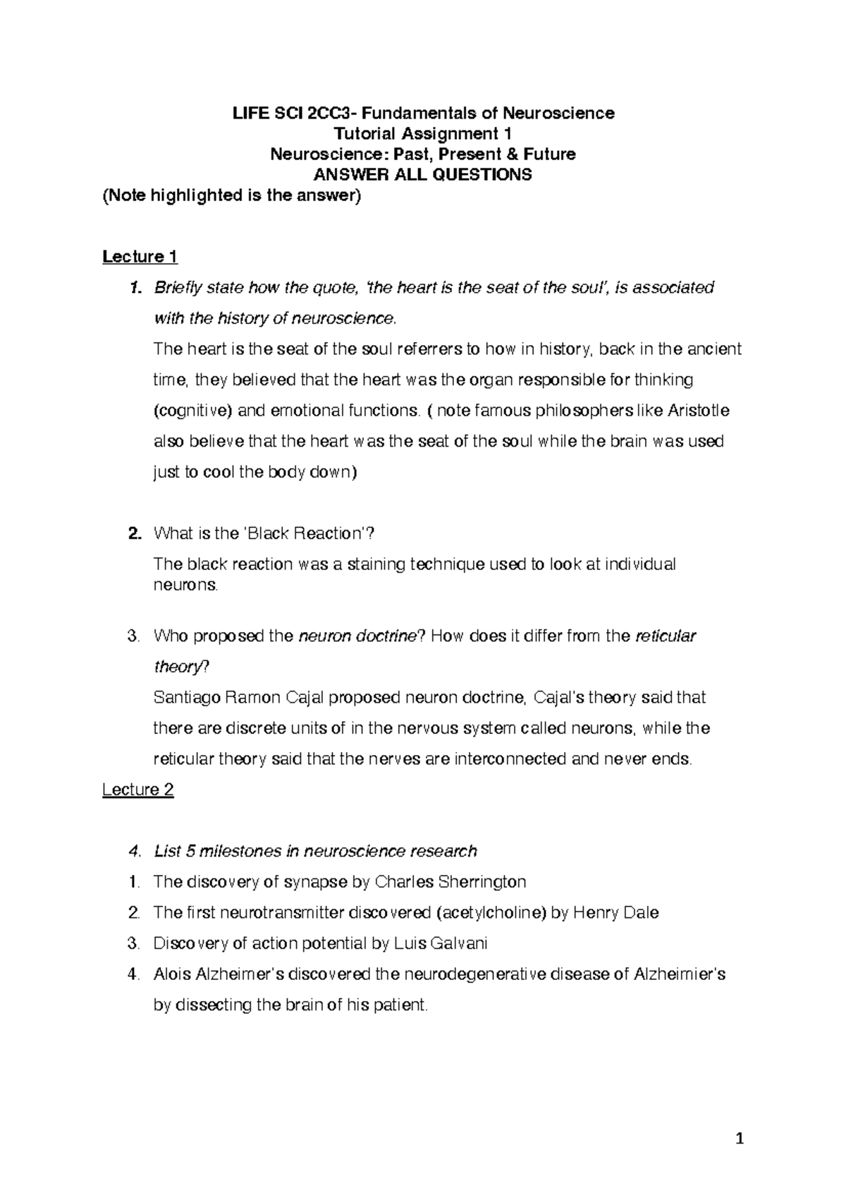 Tutorial 1 Into Assignment - 1 LIFE SCI 2CC3- Fundamentals of ...