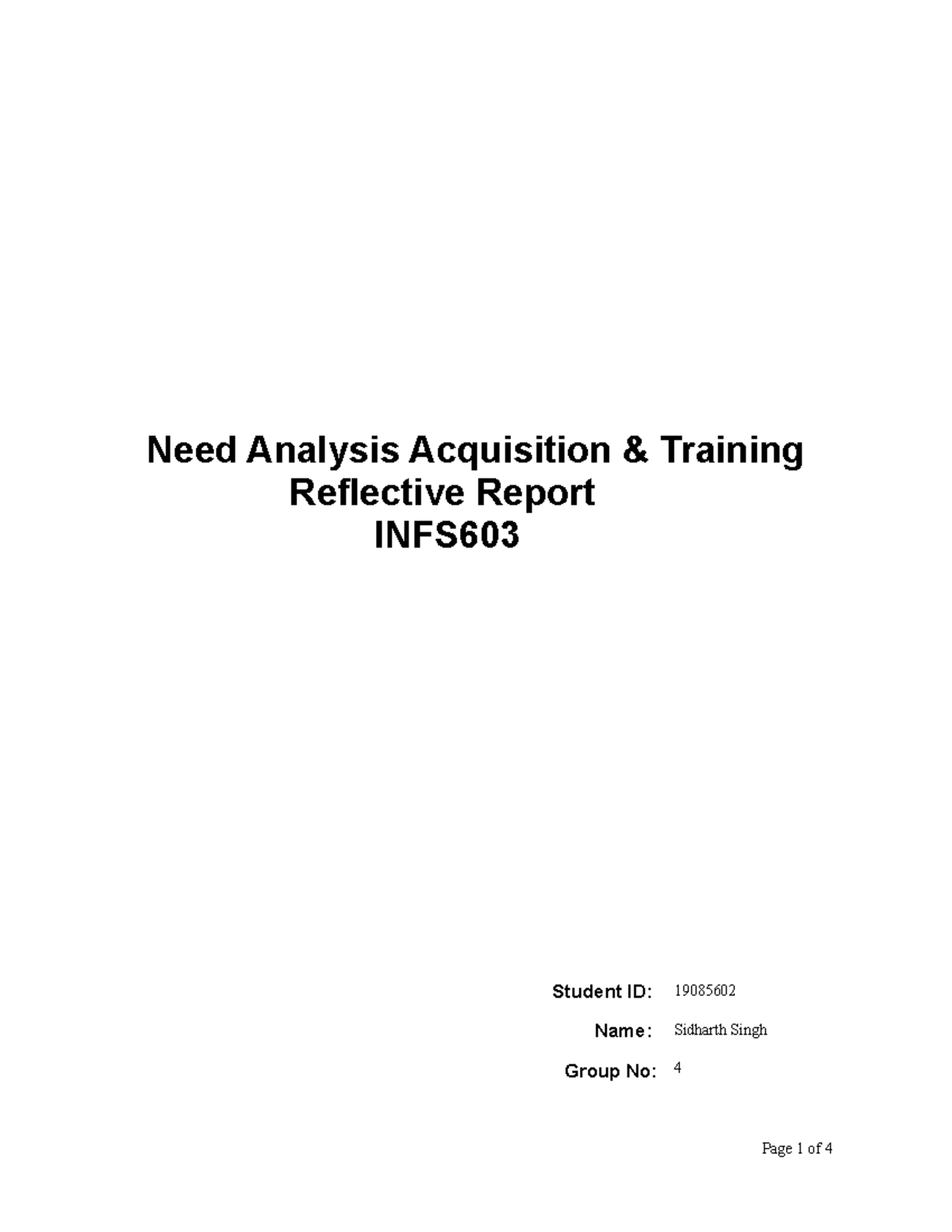 Reflective Report INFS603 Needs analysis - Need Analysis Acquisition ...