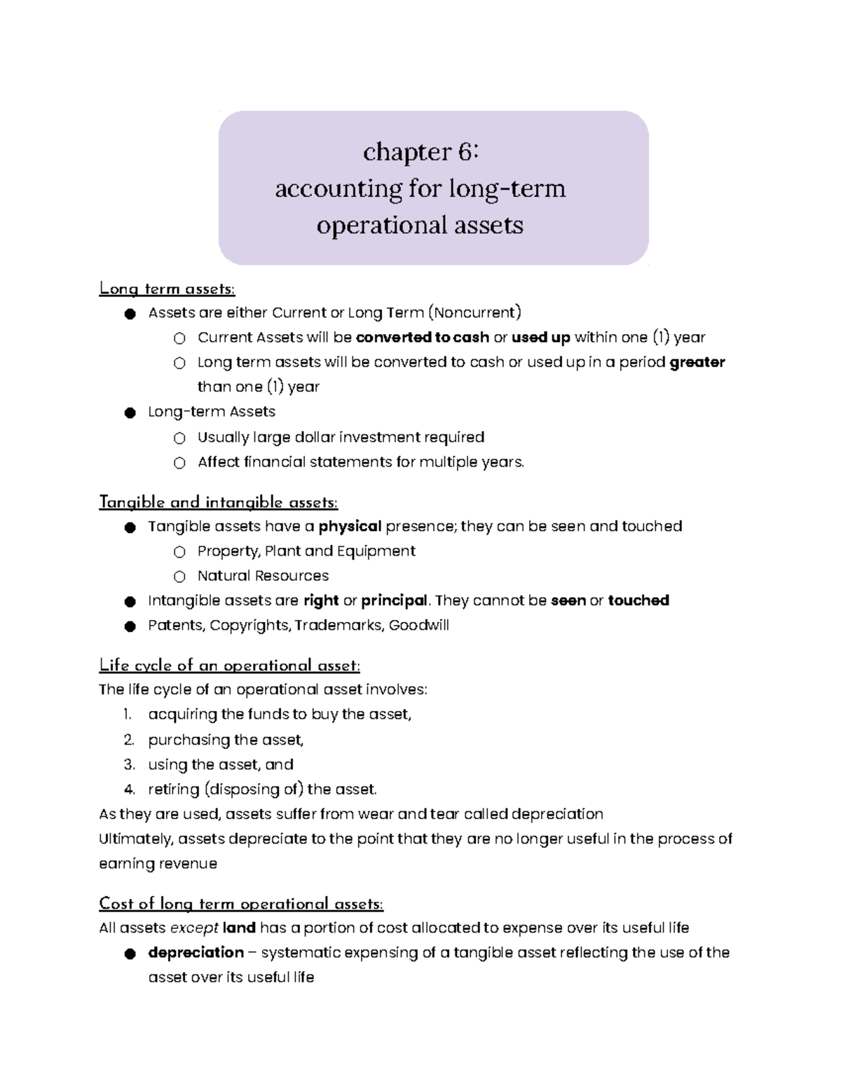 Ch 6 accounting for long-term opertional assets - chapter 6: accounting ...