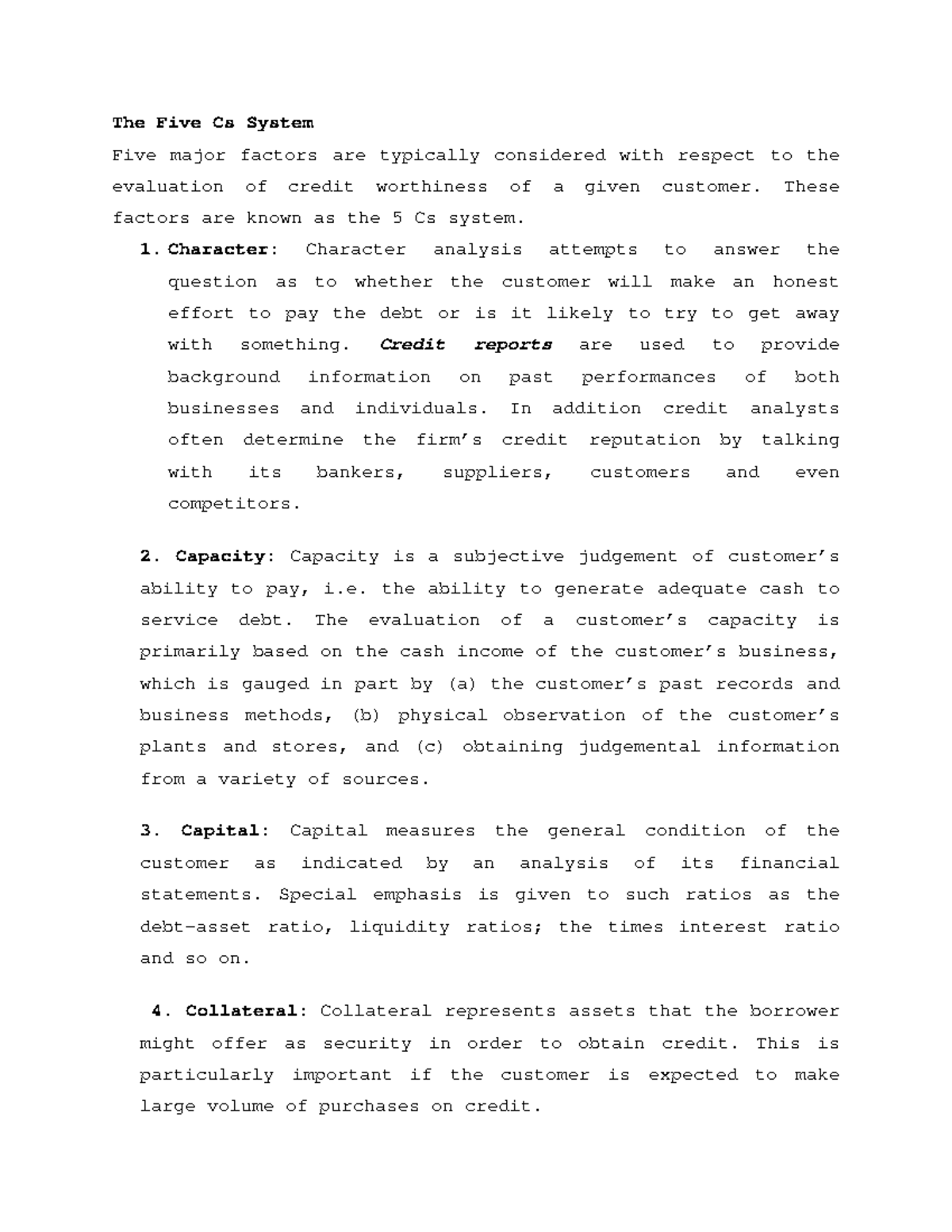 5Cs-1 - Credit system - The Five Cs System Five major factors are ...